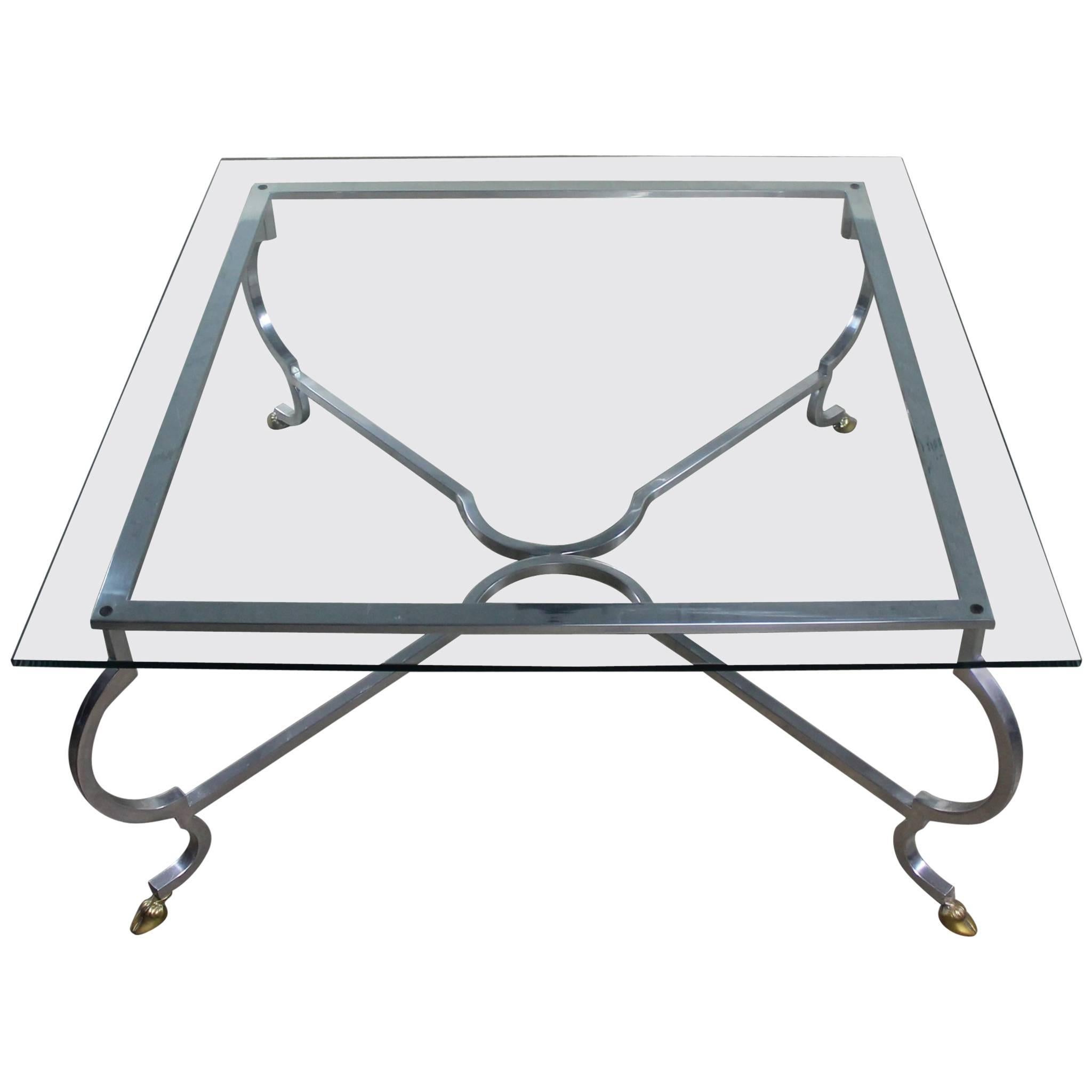 Hollywood Regency Dorothy Draper Style Gold Pedestal Base Glass Top ...
