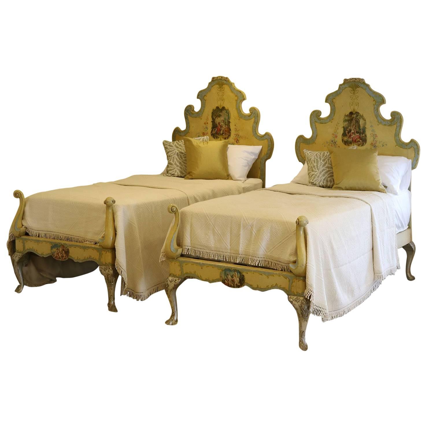 Matching Pair of Twin Painted Rococo Beds WP10 at 1stDibs