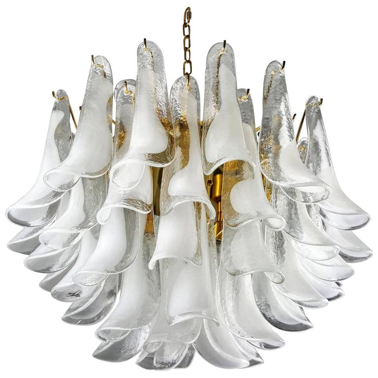 Large Mazzega Murano Blown Glass Shell Frond Chandelier, Italy, 1970s ...