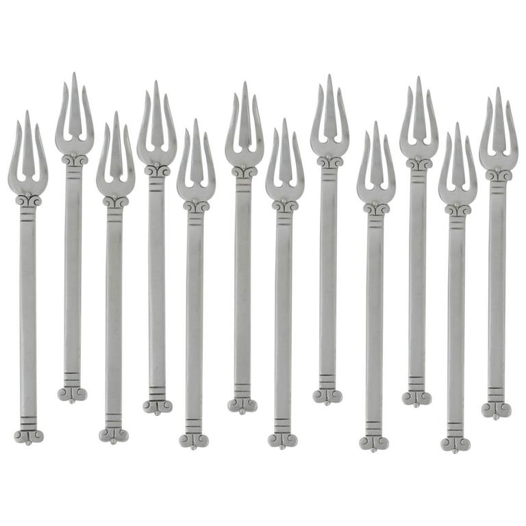 12 Rarest Aguilar Aztec Sterling Silver Cocktail Forks, circa 1950 at ...