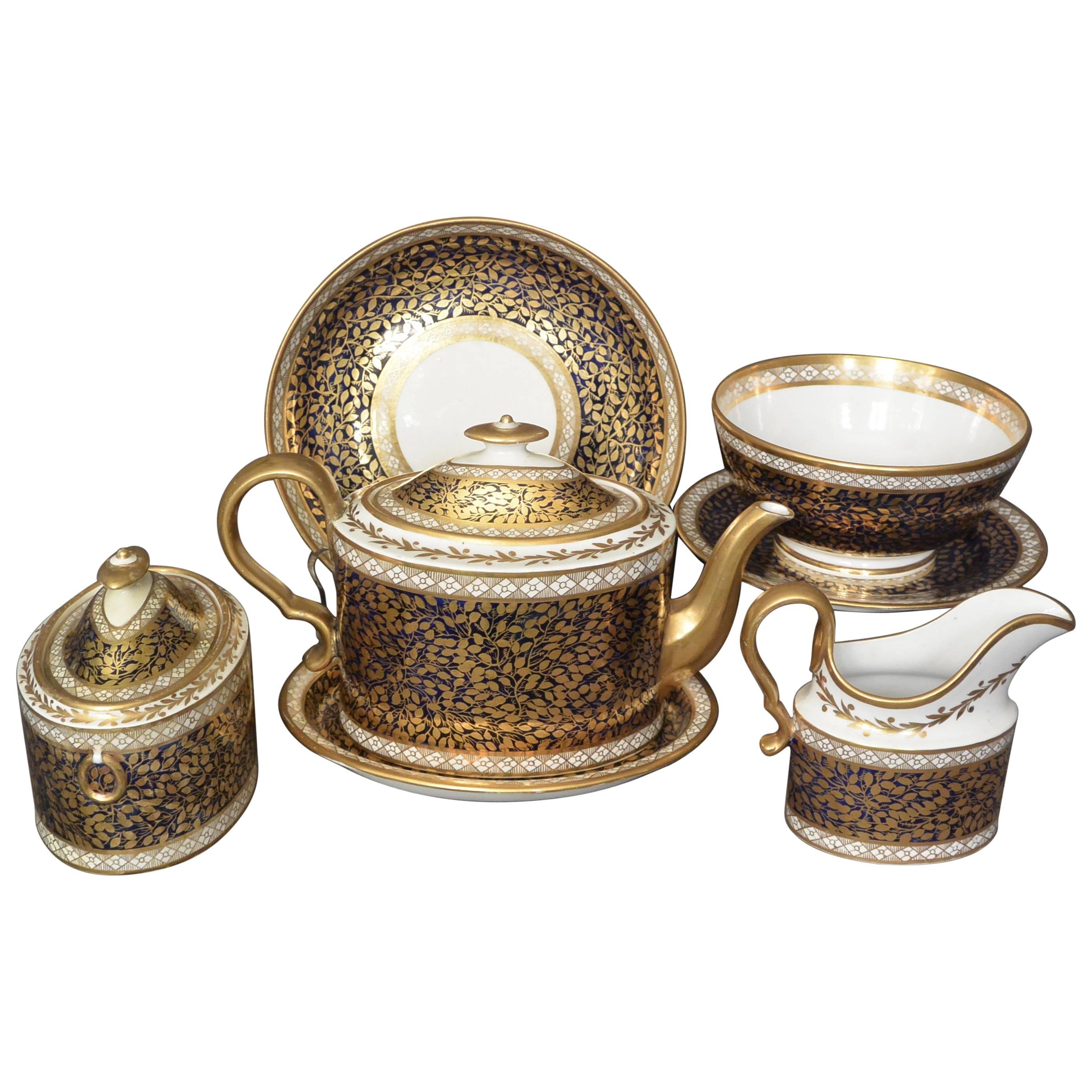 Blue and Gilt Porcelain English Tea Set at 1stDibs