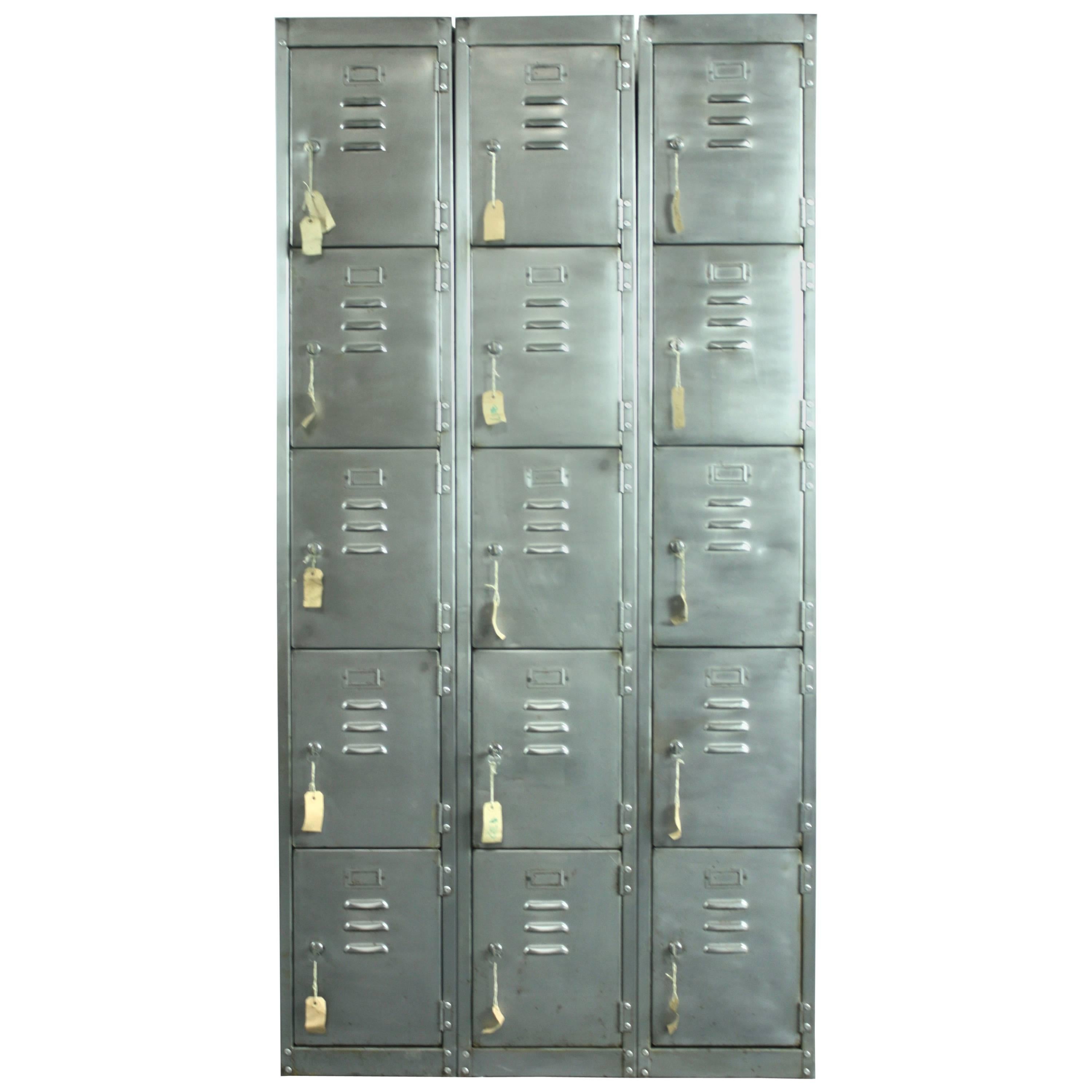Vintage Industrial 15 Compartment Stripped and Polished School Locker ...