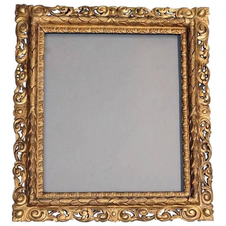 Large Antique Italian Finely Carved Reticulated Gold Gilt Frame, circa ...