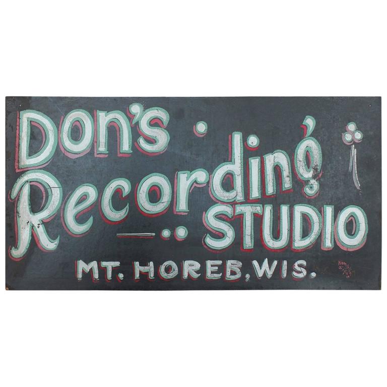 1930s Hand-Painted Masonite Sign "Recording Studio" For Sale at 1stDibs