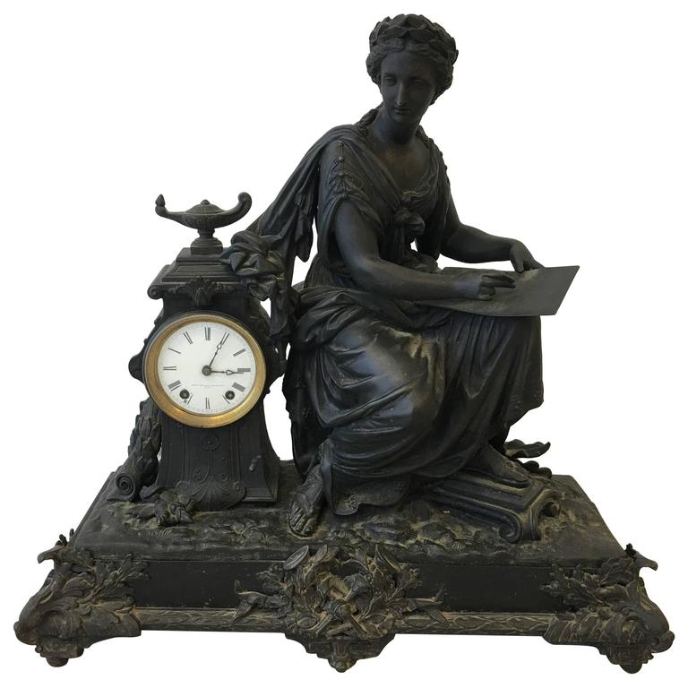 1920s Art Deco Seth Thomas Large Bronze Female Clock at 1stDibs