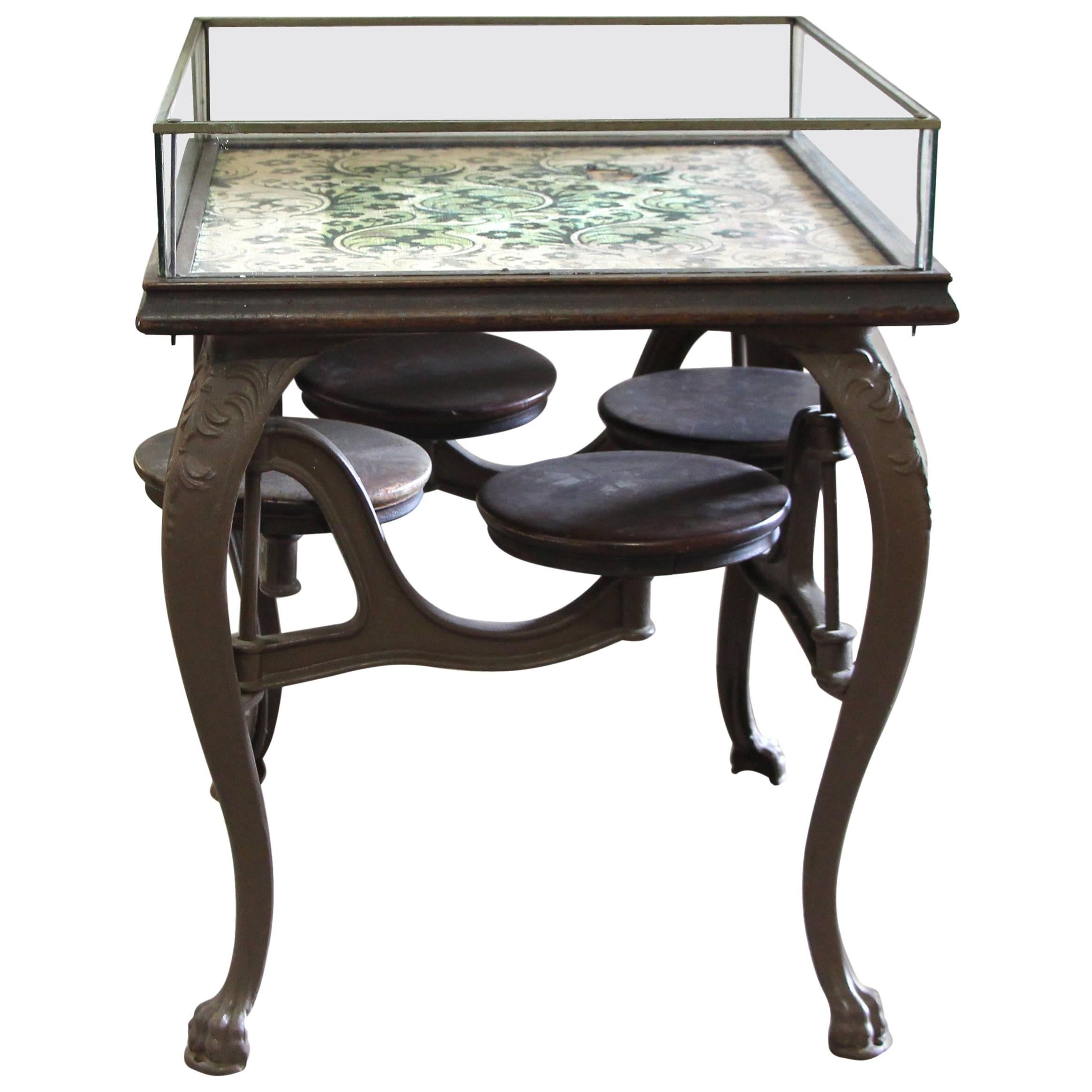 1880s Antique Soda Fountain Glass Display Case Table with Cast Iron ...