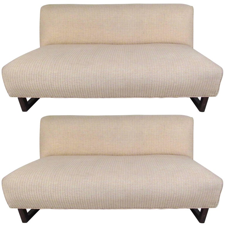 Pair of Mid-Century Modern Sled Leg Slipper Sofas For Sale at 1stDibs