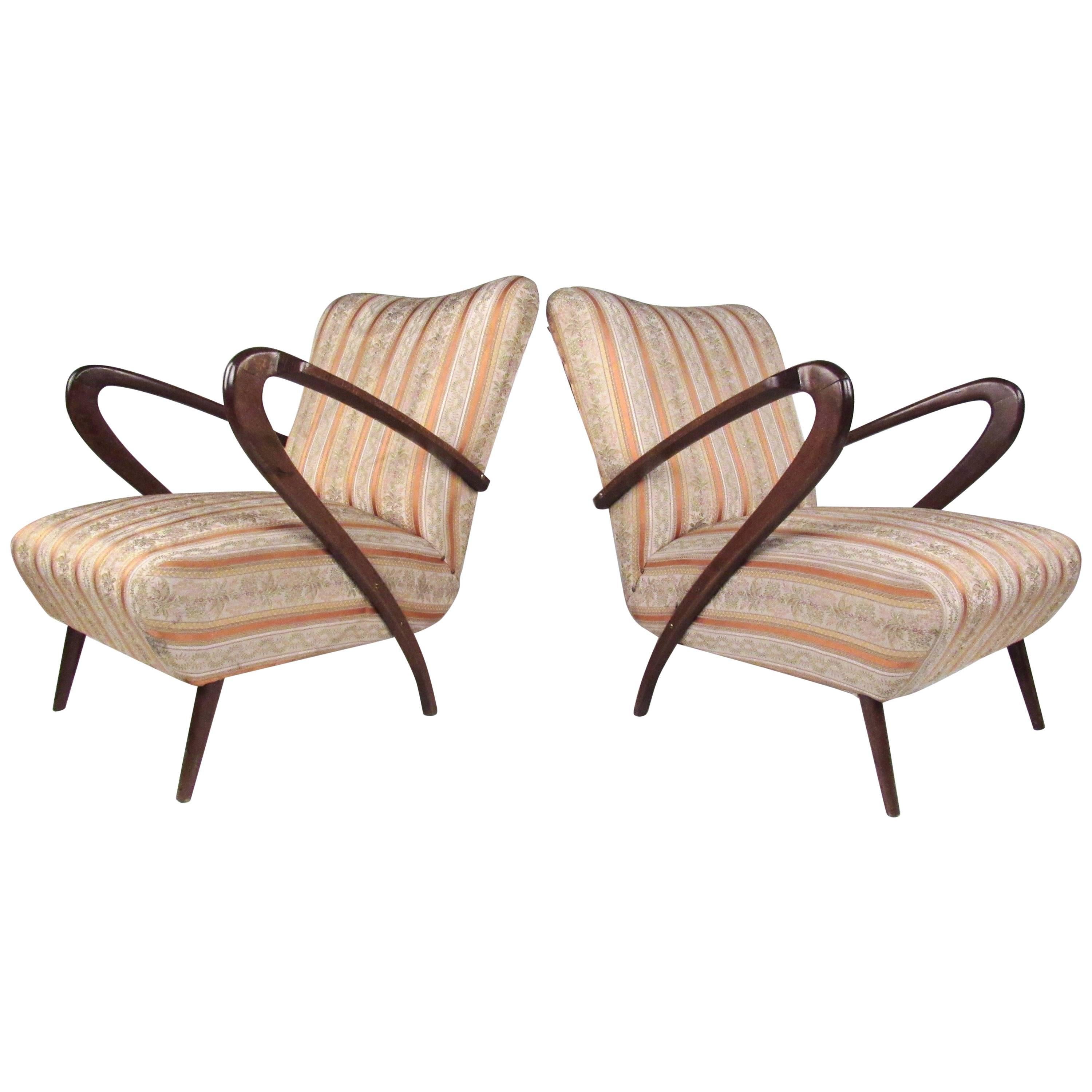 Gio Ponti Style Sculptural Walnut Lounge Chairs at 1stDibs