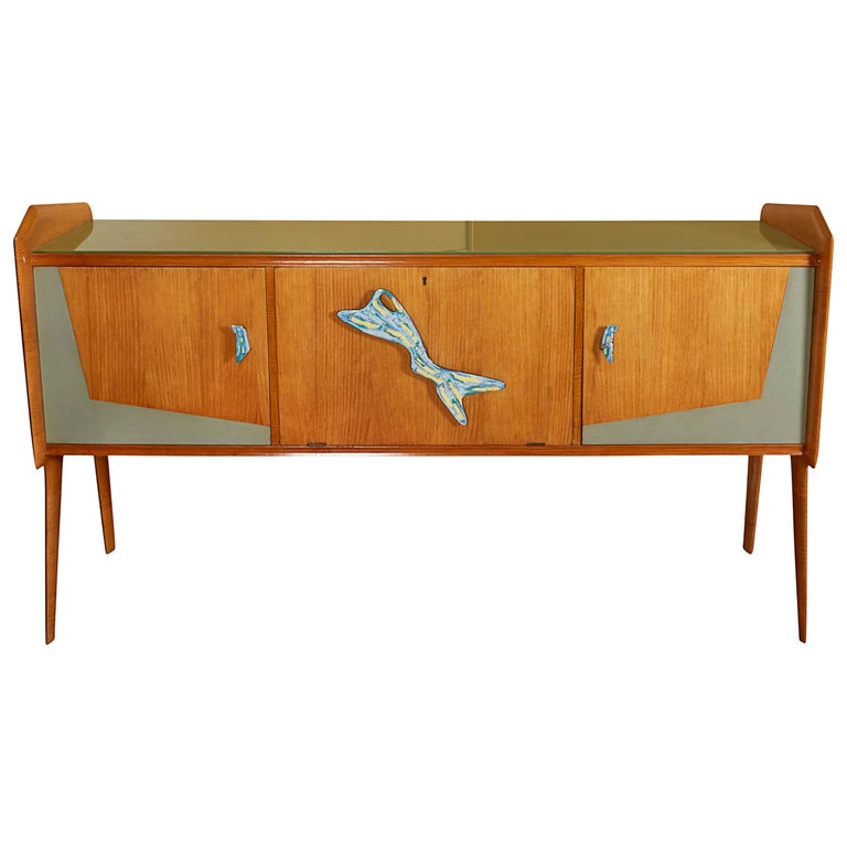 Mid-Century Modern Italian Sideboard with Decorative Pulls at 1stDibs