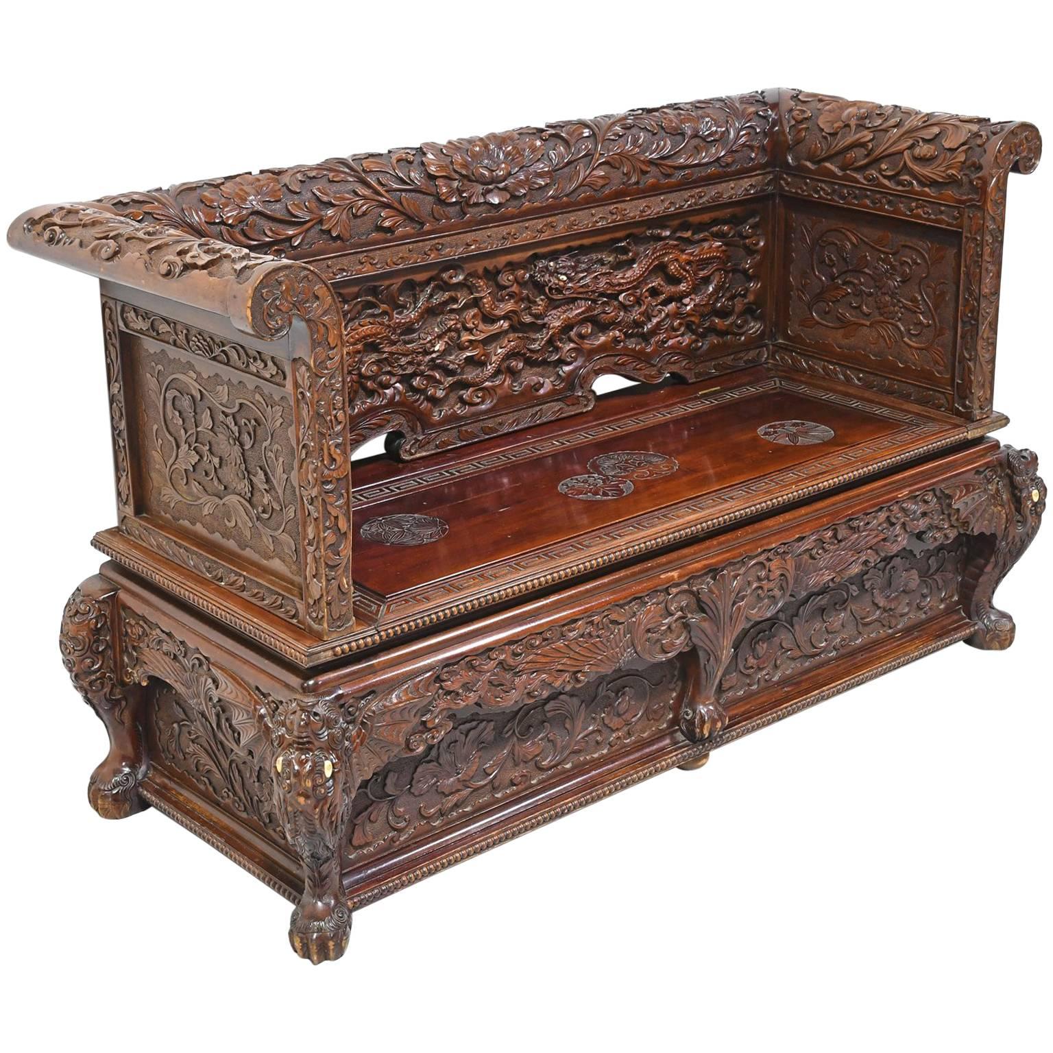 19th Century Carved Chinese Dragon Bench with Storage Chest at 1stDibs ...