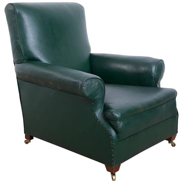Green Leather Club Chair at 1stDibs
