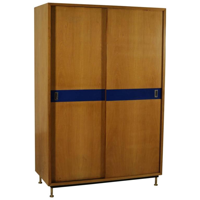 Wardrobe with Sliding Doors Ash Veneer Formica Brass Vintage, Italy ...