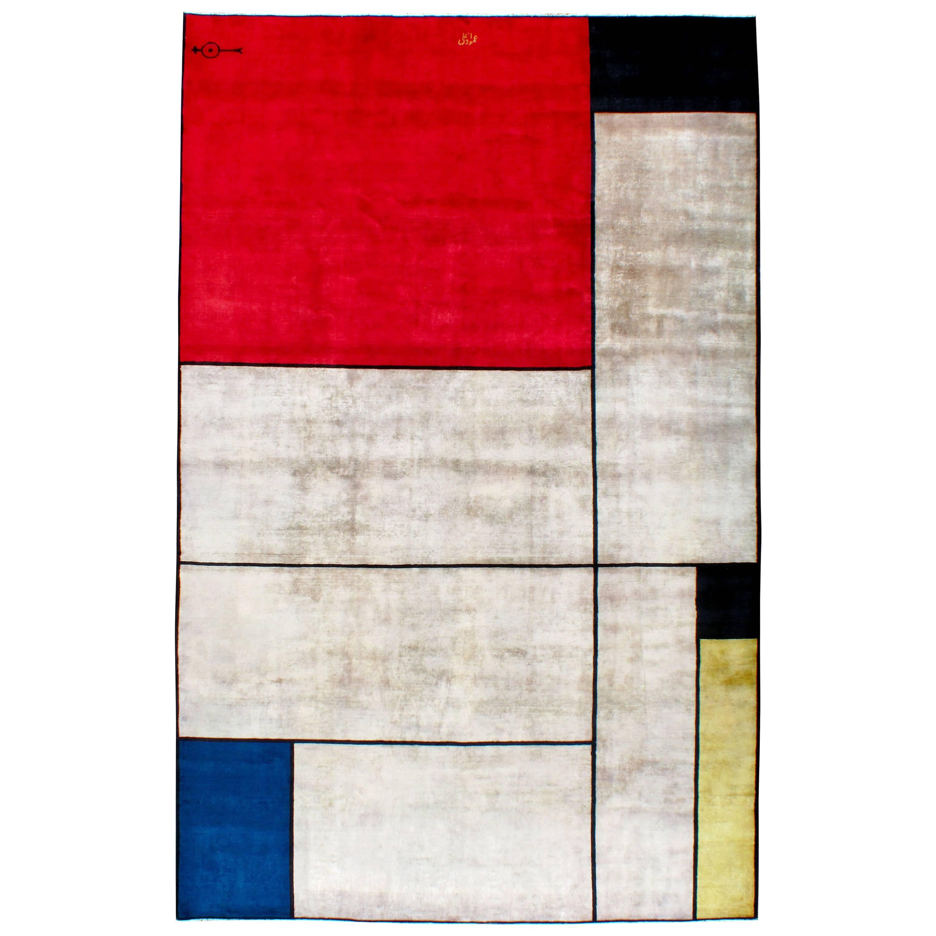 Vintage Persian 'Piet Mondrian' Style Deco Rug For Sale at 1stDibs