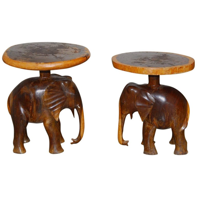 Pair of Carved Elephant Drink Tables or Stools at 1stDibs