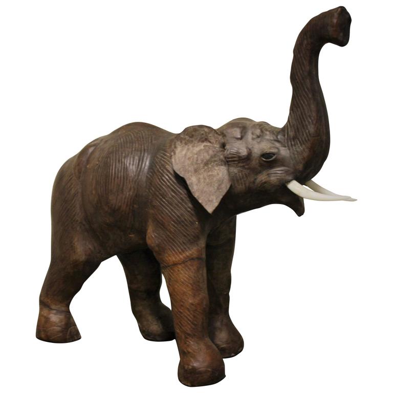 Leather Elephant Foot Stool 1950s at 1stDibs