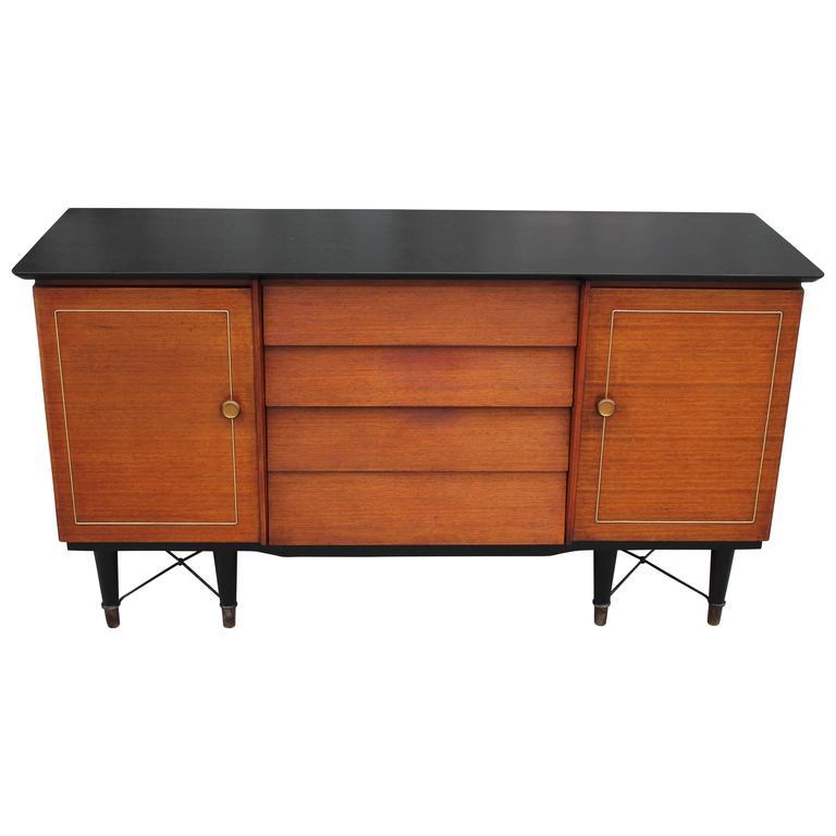 Two Tone Louvered Modern Beautility Sideboard with X-Base and Brass ...