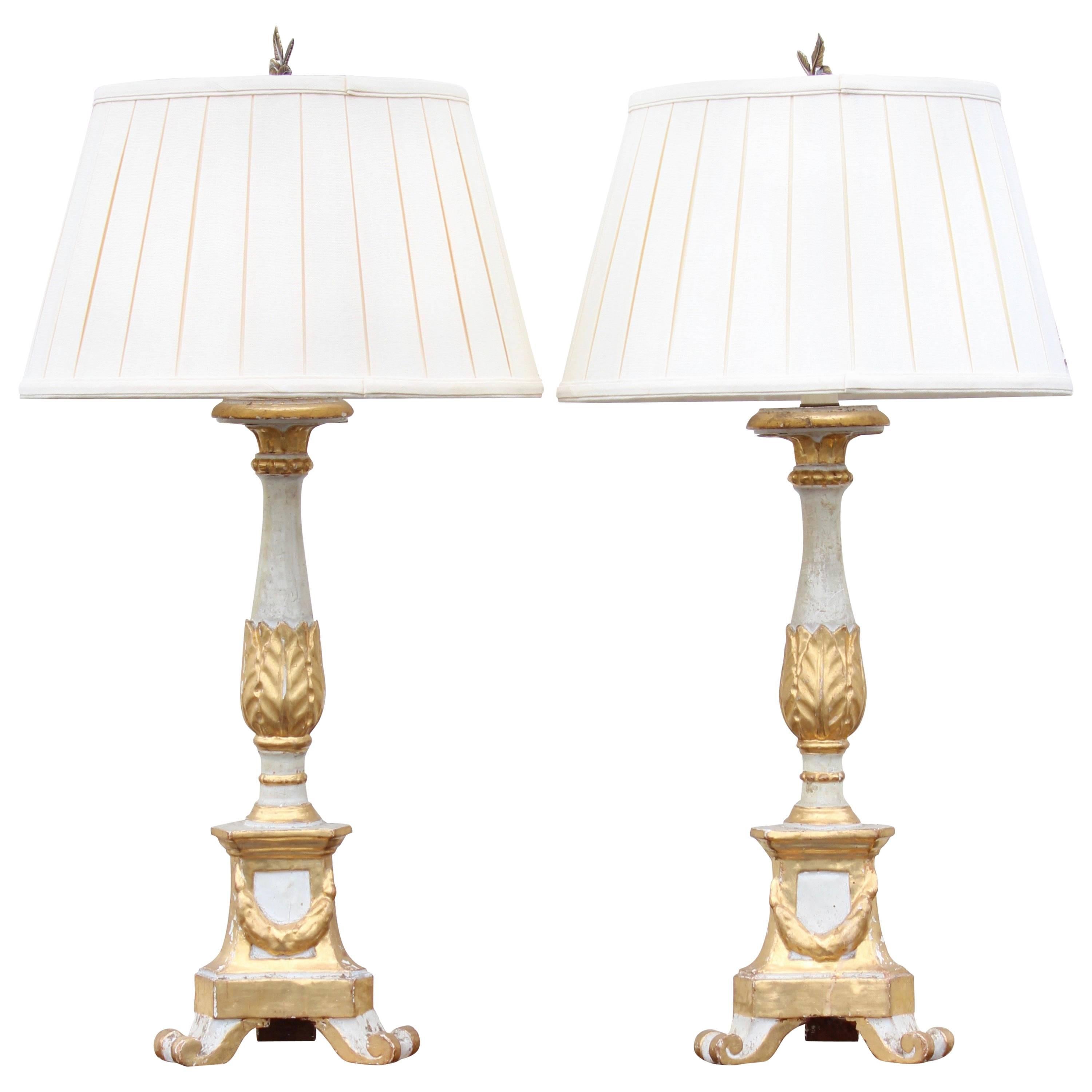 Pair of 18th Century Italian Altar Stick Lamps at 1stDibs