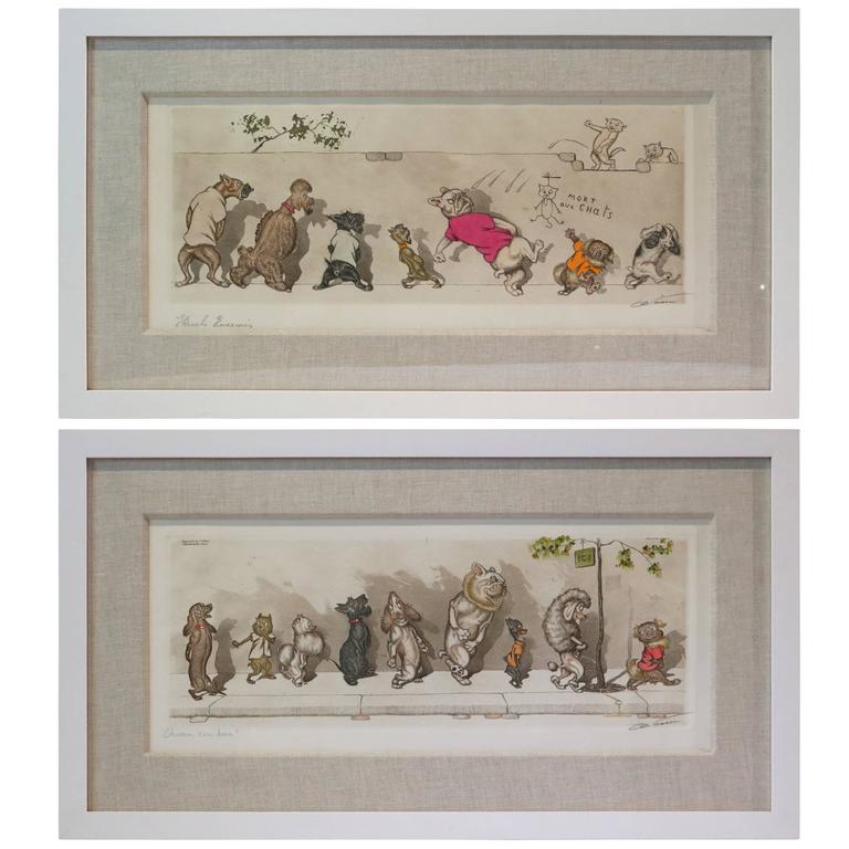 Set of Two Mid-Century Boris O'Klein Prints, "The Dirty Dogs of Paris ...