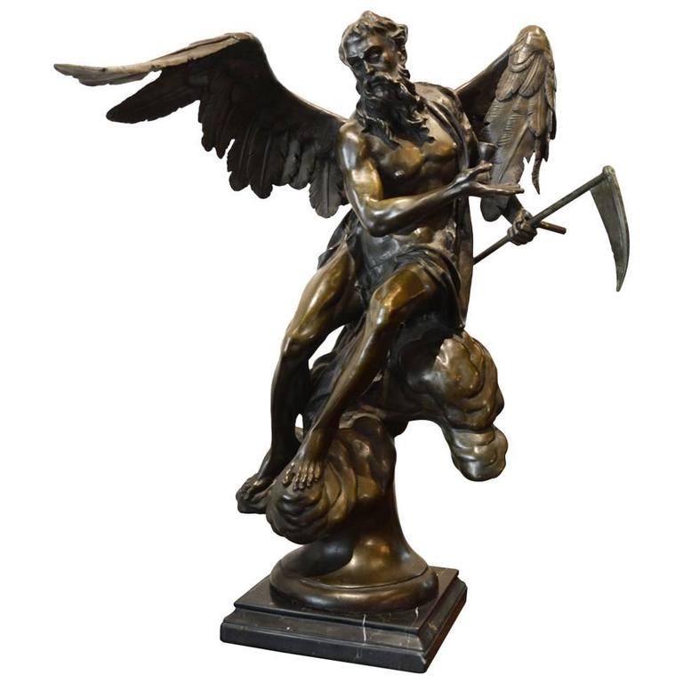 Signed Bronze Male Angelic Figure on Marble Base at 1stDibs