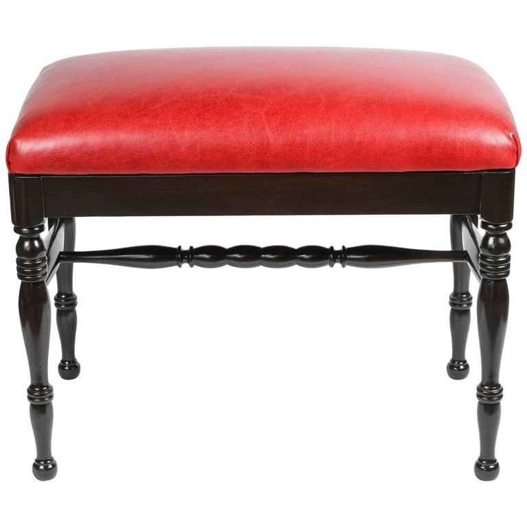 Vintage Red Leather Bench at 1stDibs