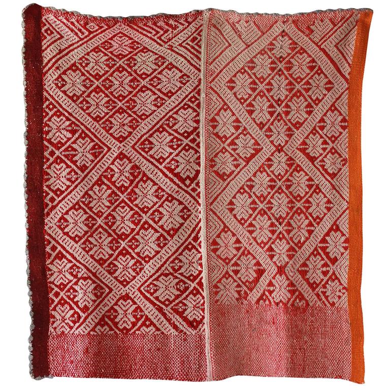 Peruvian Hand-Woven Red and Orange Cuzco Wool Textile at 1stDibs