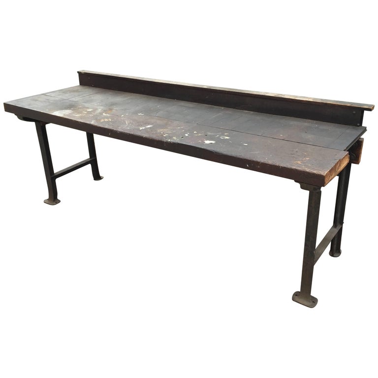 Wood and Iron Factory Work Bench at 1stDibs