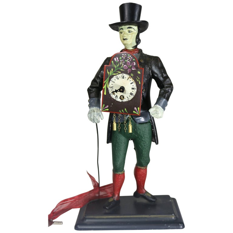 Vintage Figural Cast Iron Key Wind Clock Statue-Colonial Period Style ...