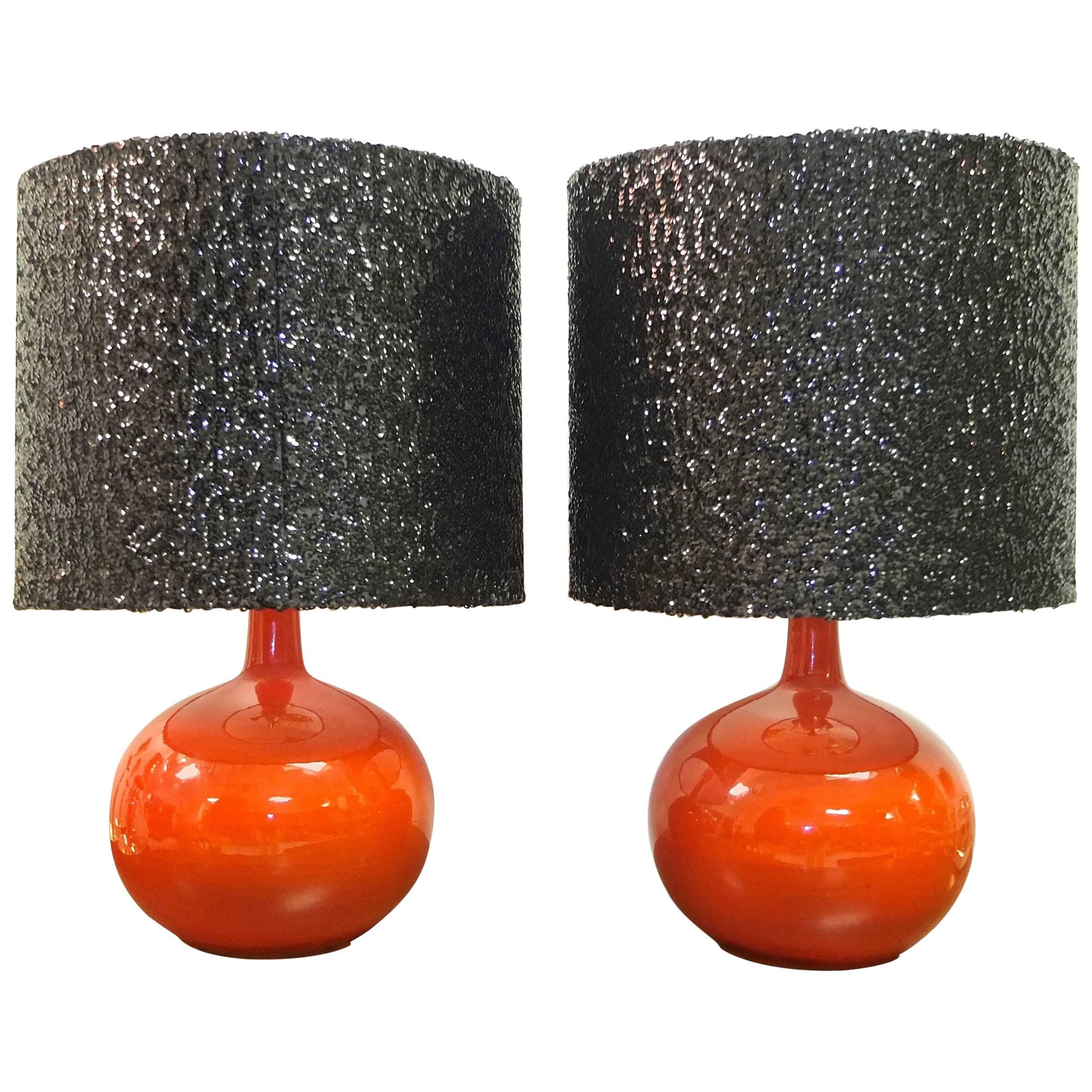 Pair of Vibrant Orange Ceramic Lamps at 1stdibs