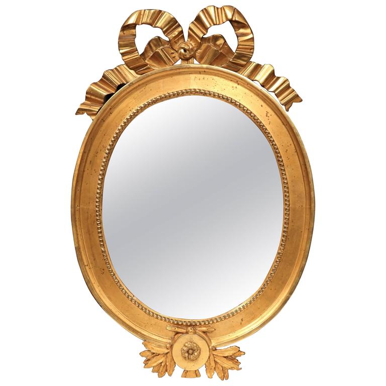 18th Century French Louis XVI Carved Oval Gold Leaf Mirror with Ribbon ...