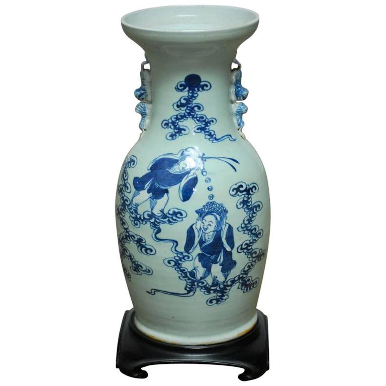 Chinese Porcelain Hehe Erxian Blue and White Baluster Vase at 1stDibs