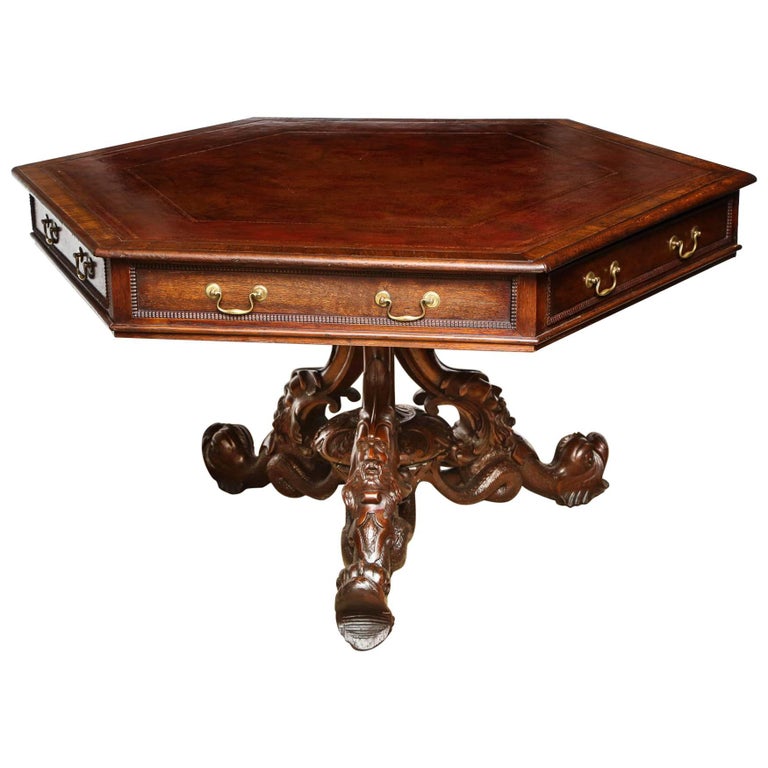 Remarkable Hexagonal Library Table at 1stDibs