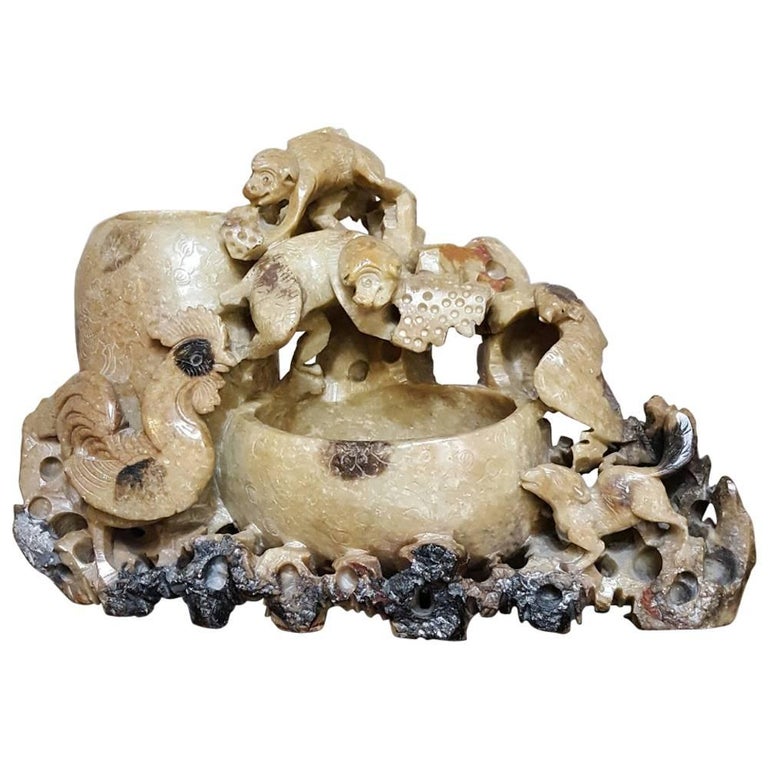 19th Century Oriental Hand-Carved Jade Stone Statue, circa 1880s at 1stDibs