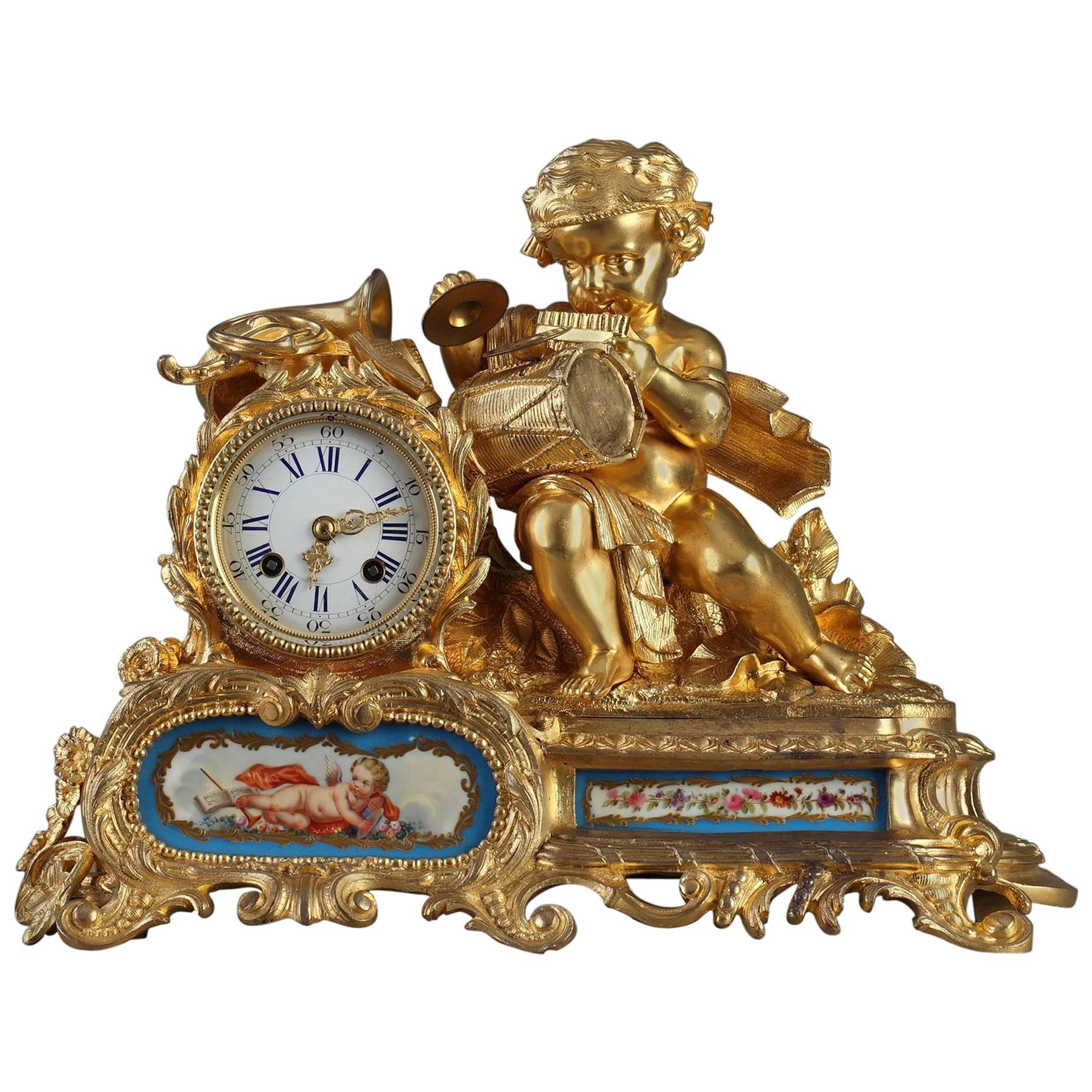 Napoleon III Gilt Bronze and Porcelain Mantel Clock at 1stDibs
