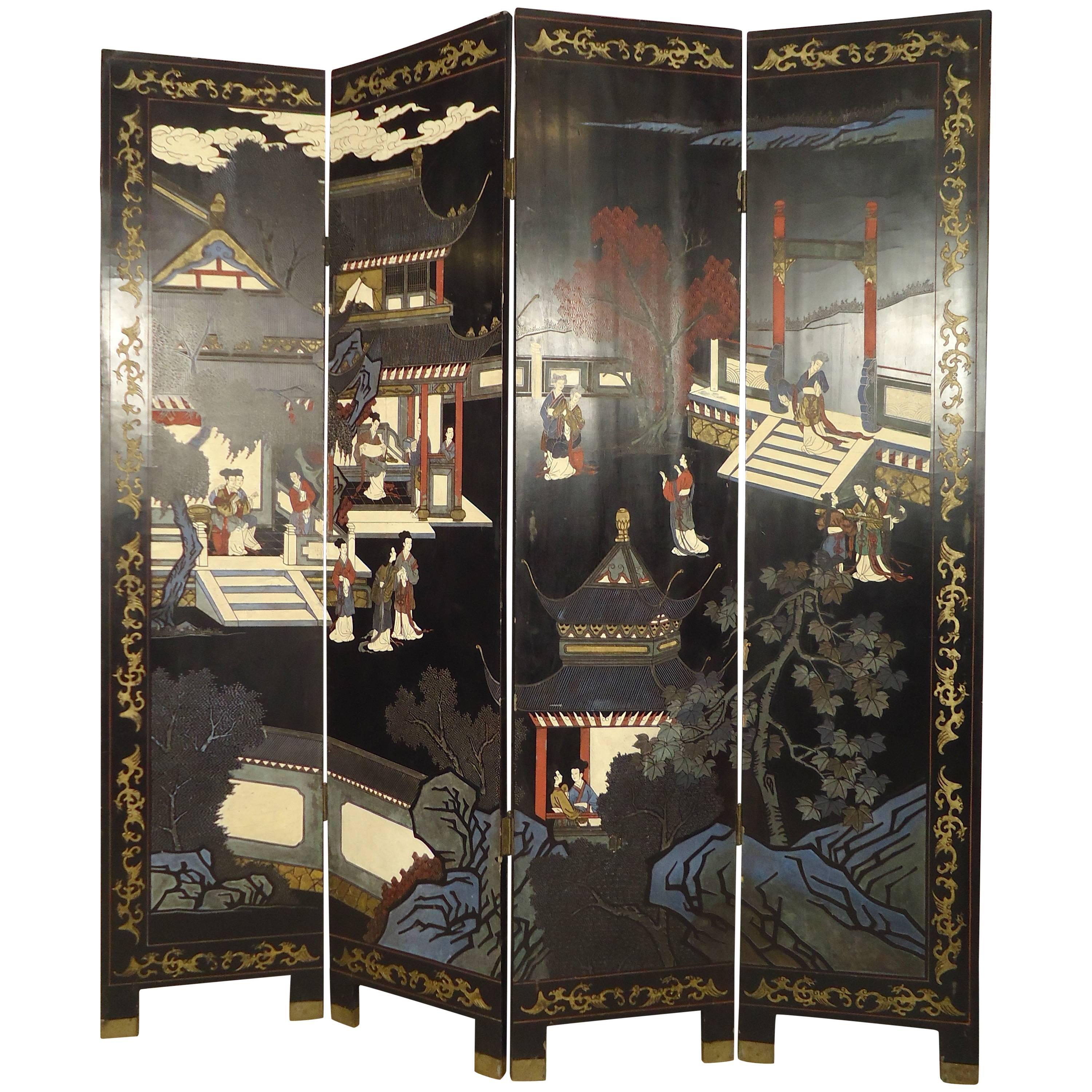 Decorative Double Sided Asian Screen / Divider For Sale at 1stDibs ...