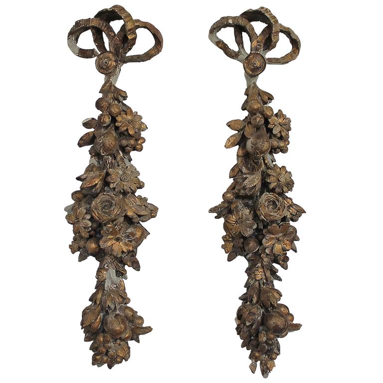 Pair of Architectural Gilt and Painted French Plaster Rose Plaques at ...