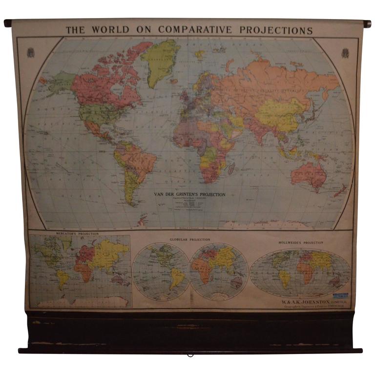 Map of the World on Comparative Projections, Early 1900s at 1stDibs