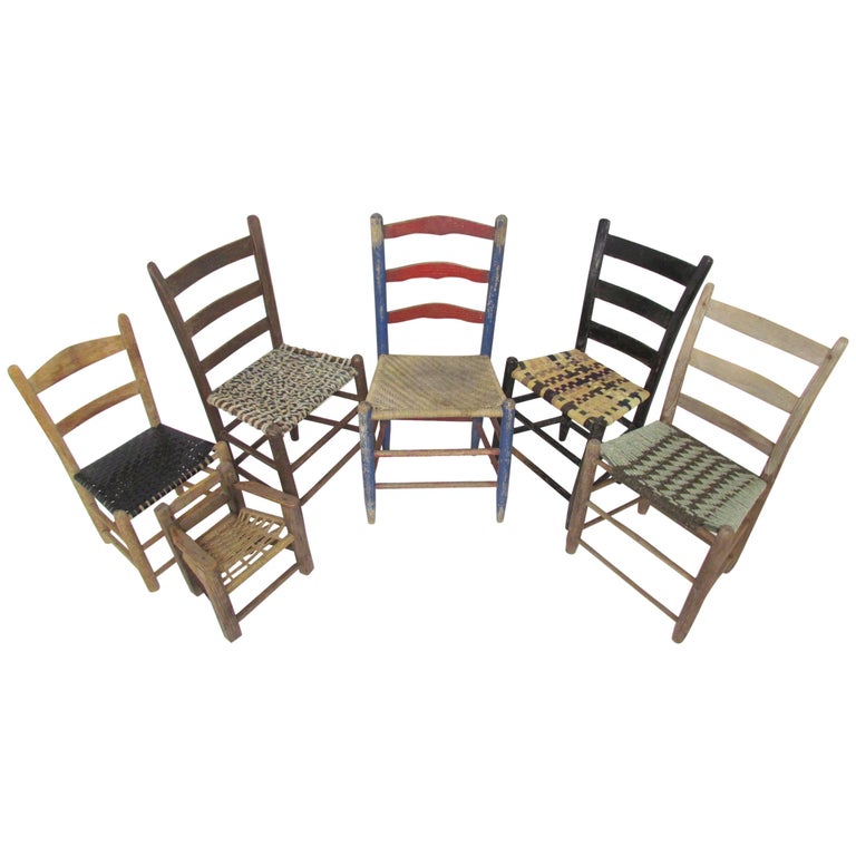 Antique Primitive Folk Art Chair Collection, Set of Six at 1stDibs
