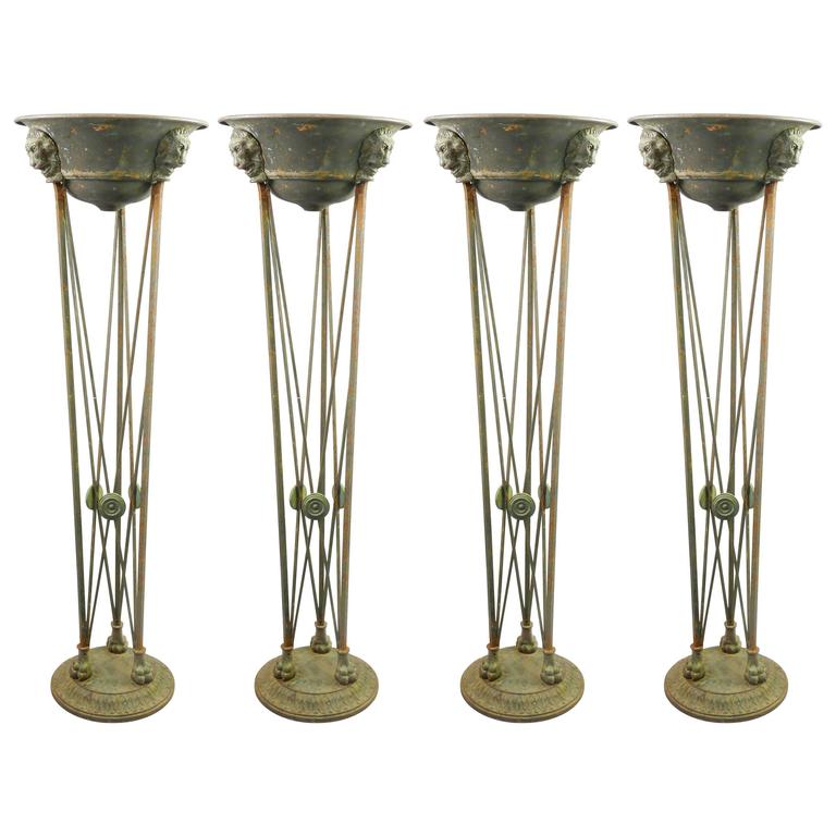 Italian Grand Tour Iron and Copper Torchiere Floor Lamps, Set of Four ...
