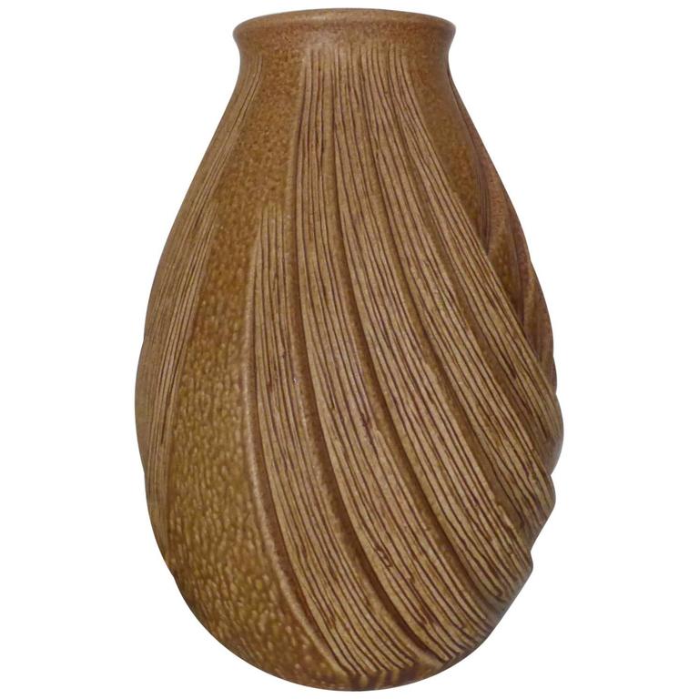 Early Contemporary Handmade and Hand Glazed Wavy Leaves Pattern Vase ...