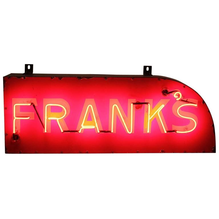 1950s Porcelain and Neon Frank's Sign at 1stDibs