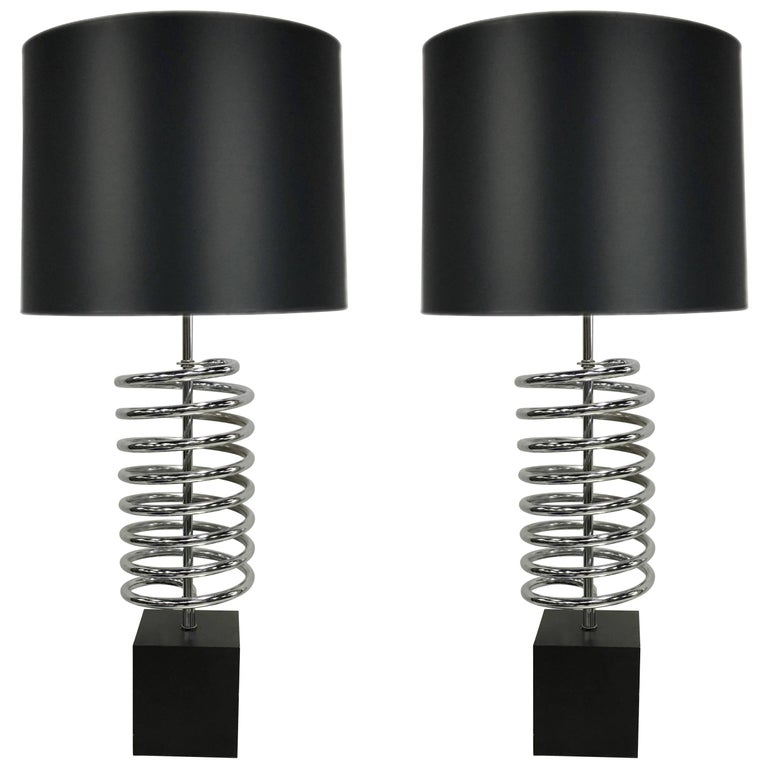 Pair of Chrome Coil Spring Lamps by Laurel For Sale at 1stDibs