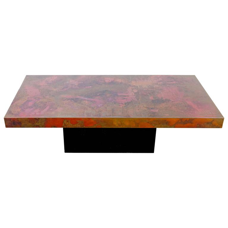 Etched and Fire Oxidized Copper Coffee Table by Bernhard Rohne, 1960s ...