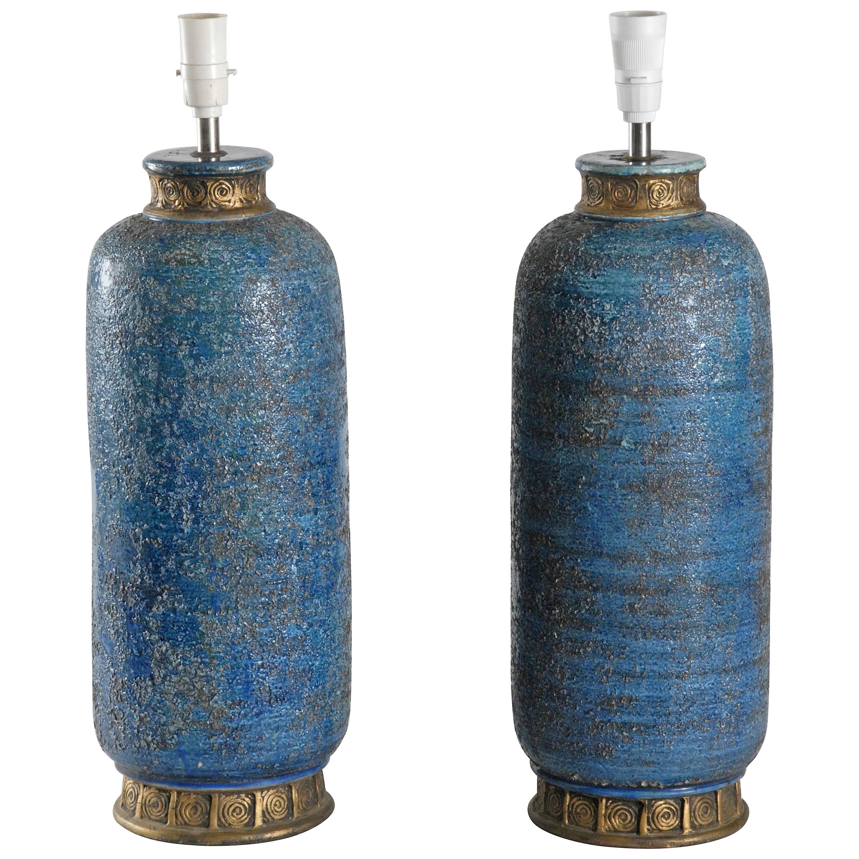 Bitossi Cinese Pattern Pair of Lamp Bases, Italy, 1965 at 1stDibs