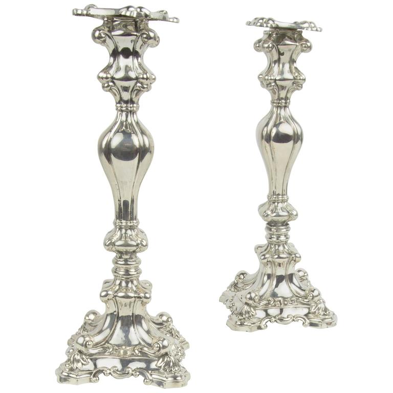 Pair of French Louis XV Style Silver Candlesticks at 1stDibs