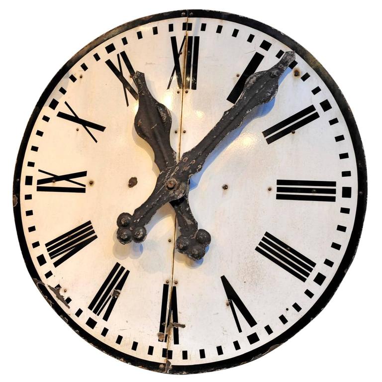 Large 1920s French Enamel Iron Clock Face at 1stDibs