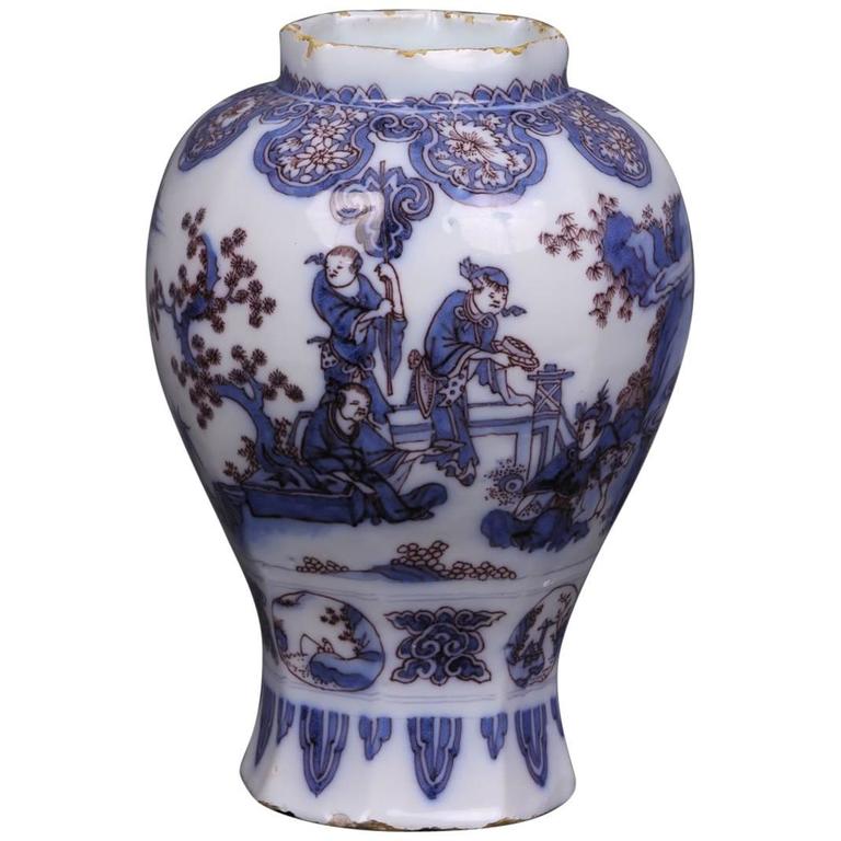 Delft Faïence Vase Decorated Chinese Scenes, 17th Century For Sale at ...