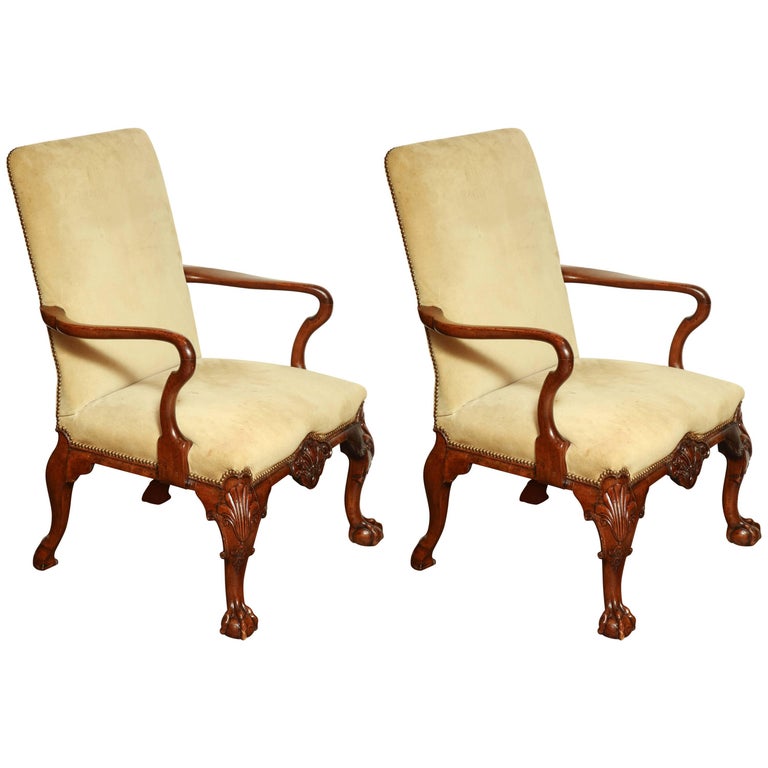 Pair of George II Walnut Library Chairs at 1stDibs