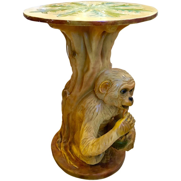 American Mid-Century Modern Hand-Painted Porcelain Monkey Garden Table ...
