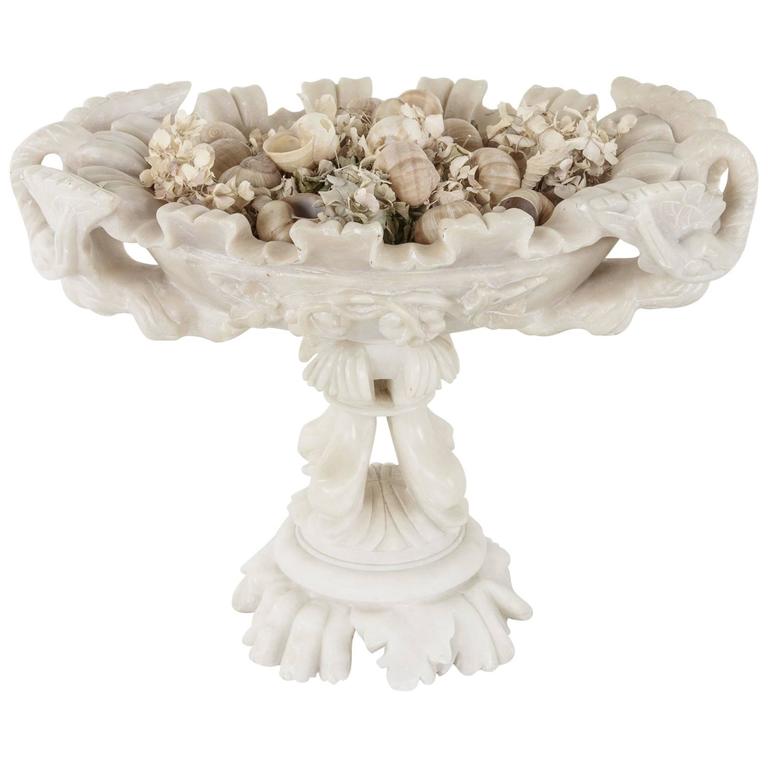 20th Century French Hand-Carved Alabaster Compote with Swans and ...