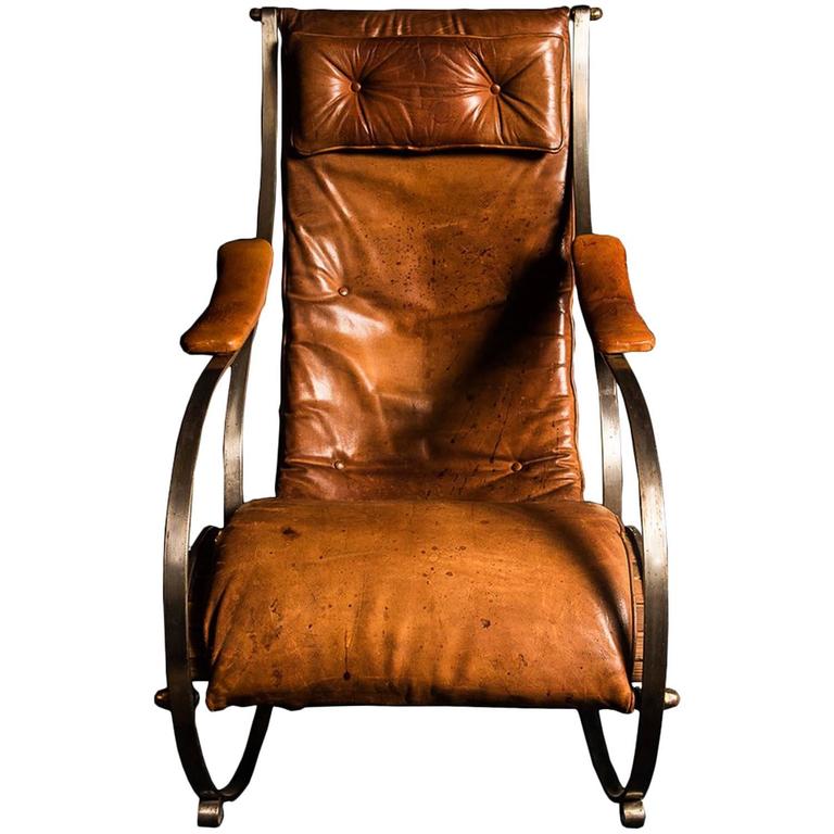 Original R.W Winfield Steel, Brass and Leather Rocker Third Quarter ...
